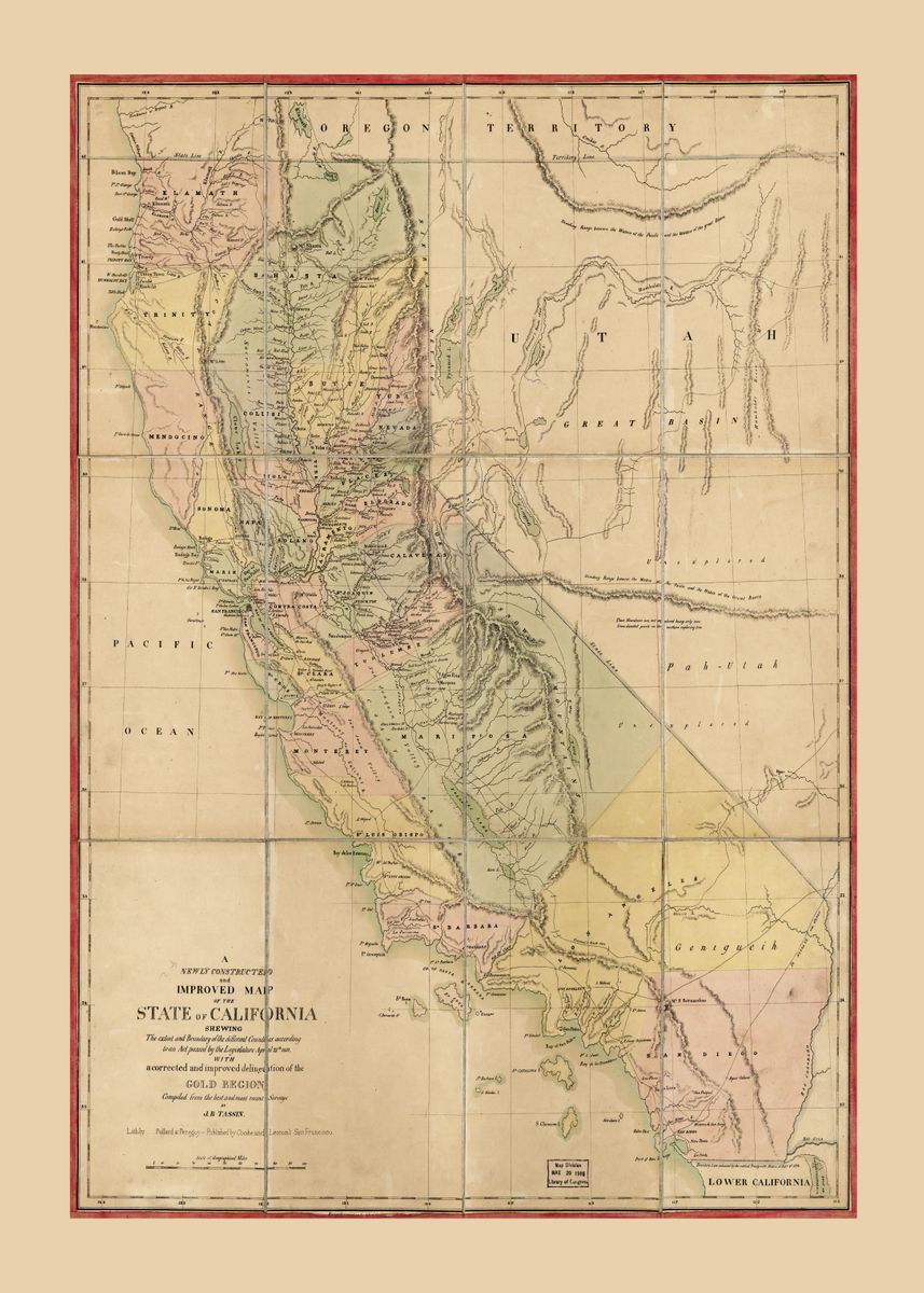 'California Map 1851' Poster, picture, metal print, paint by Janice M ...