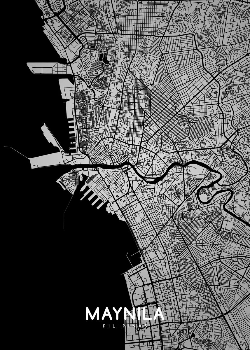 'Maynila map BW' Poster, picture, metal print, paint by mapsies | Displate
