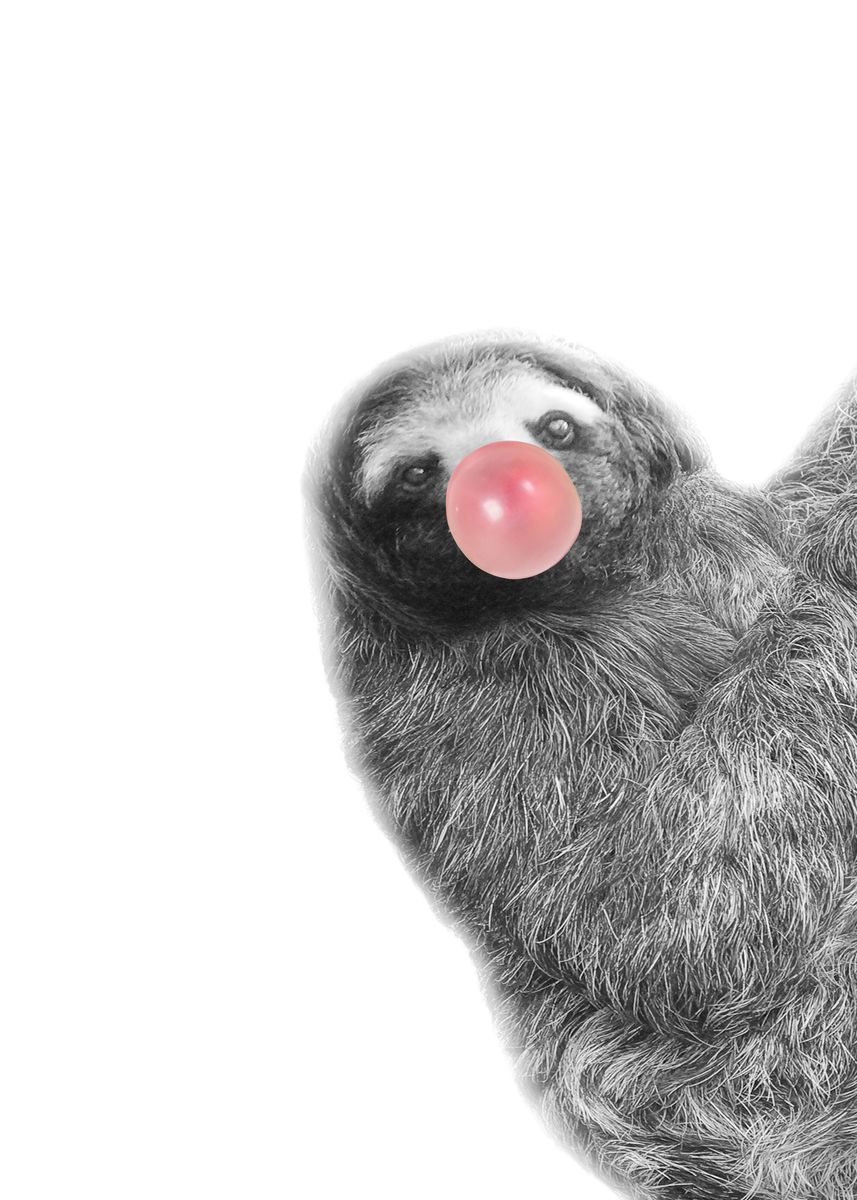 'sloth eating bubblegum' Poster, picture, metal print, paint by uwears ...