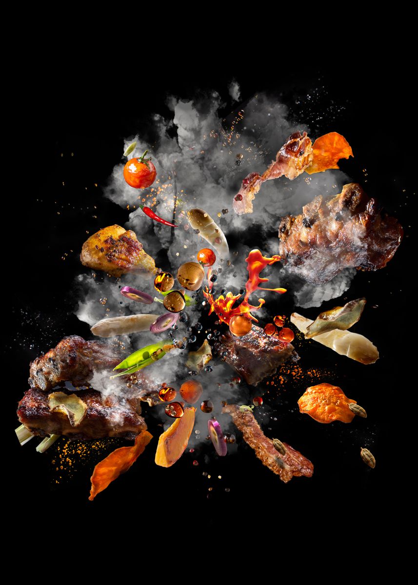 'flying food art' Poster, picture, metal print, paint by Alex Neumayer ...