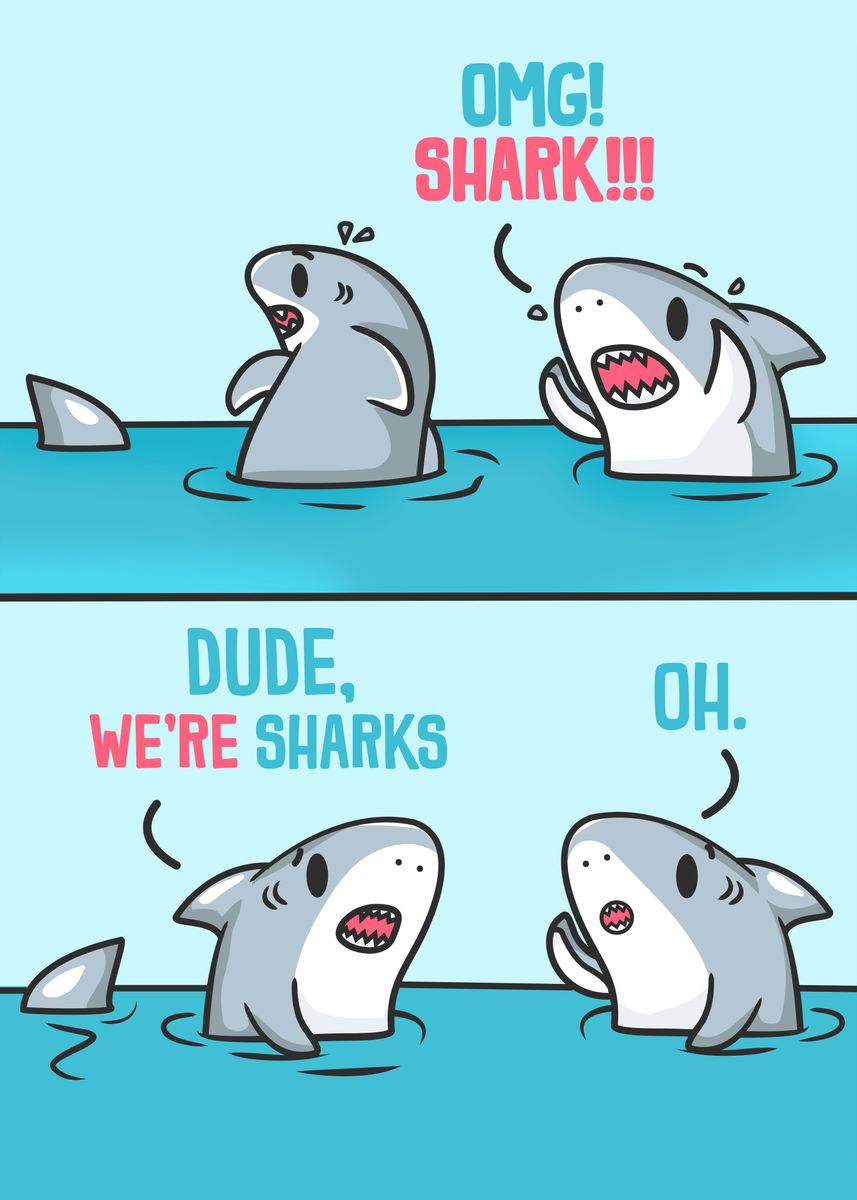 'Sharks' Poster, picture, metal print, paint by Estela Galvez | Displate
