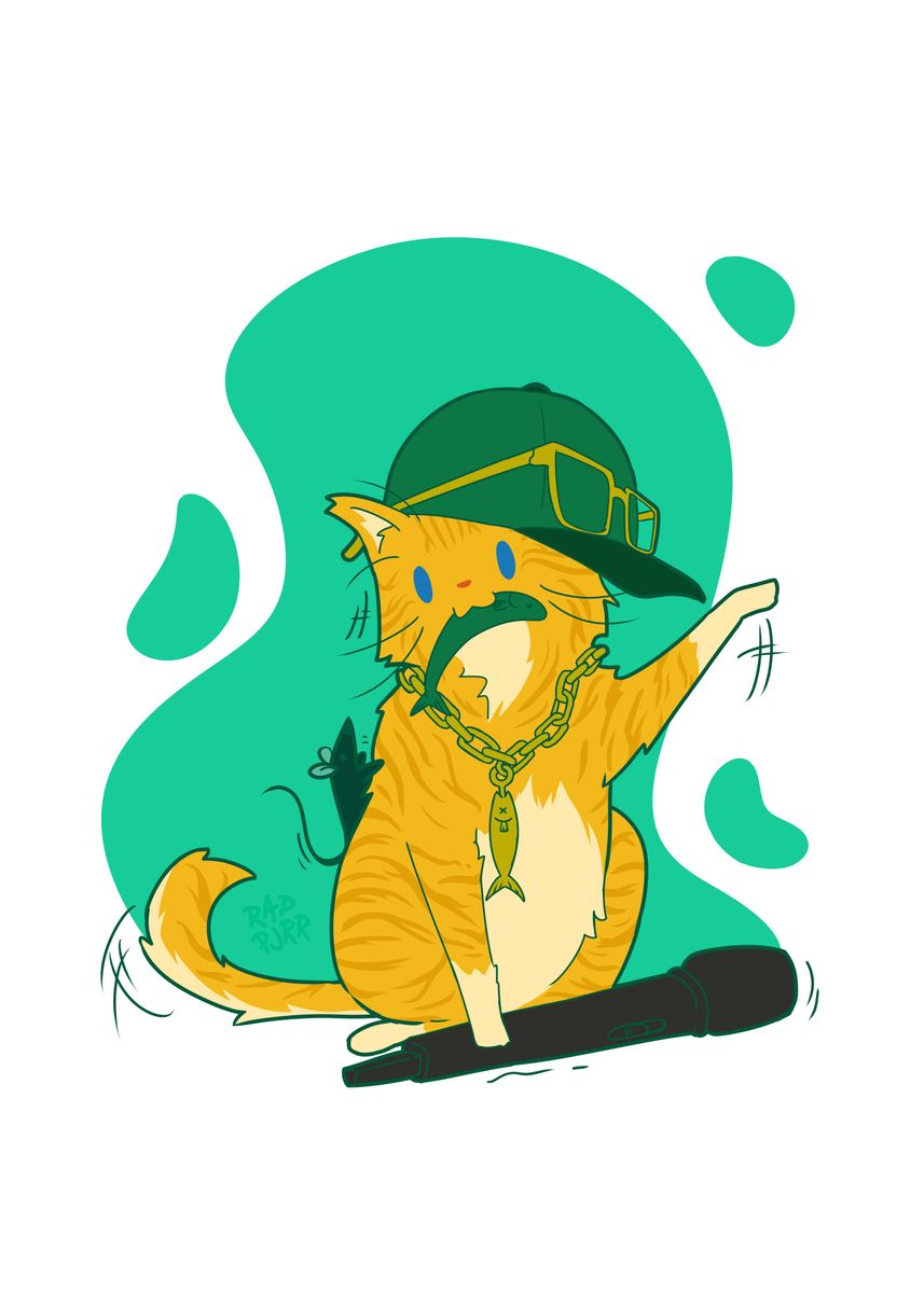 'RapPURR White' Poster, picture, metal print, paint by Oriza Creativa | Displate