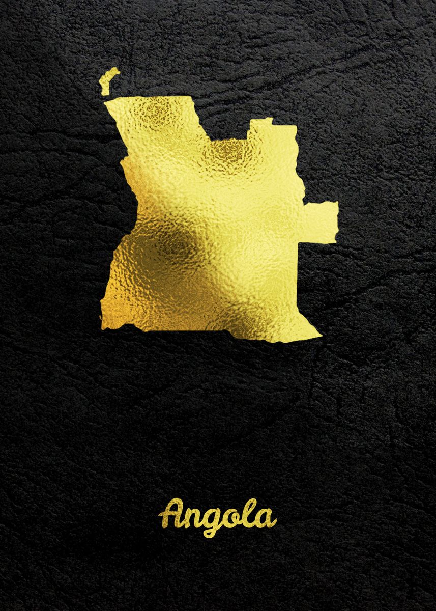 'Golden Map Art Angola' Poster, picture, metal print, paint by Waleed ...