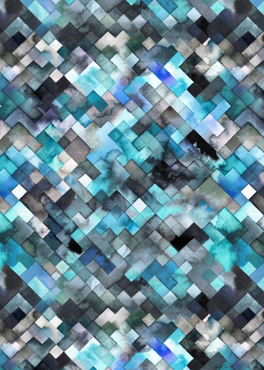 'Moody Geometry Blue Square' Poster, picture, metal print, paint by ...