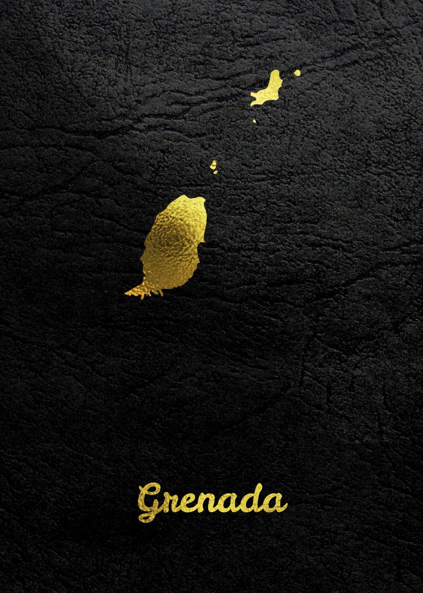 'Golden Map Grenada' Poster, picture, metal print, paint by Waleed Bin ...