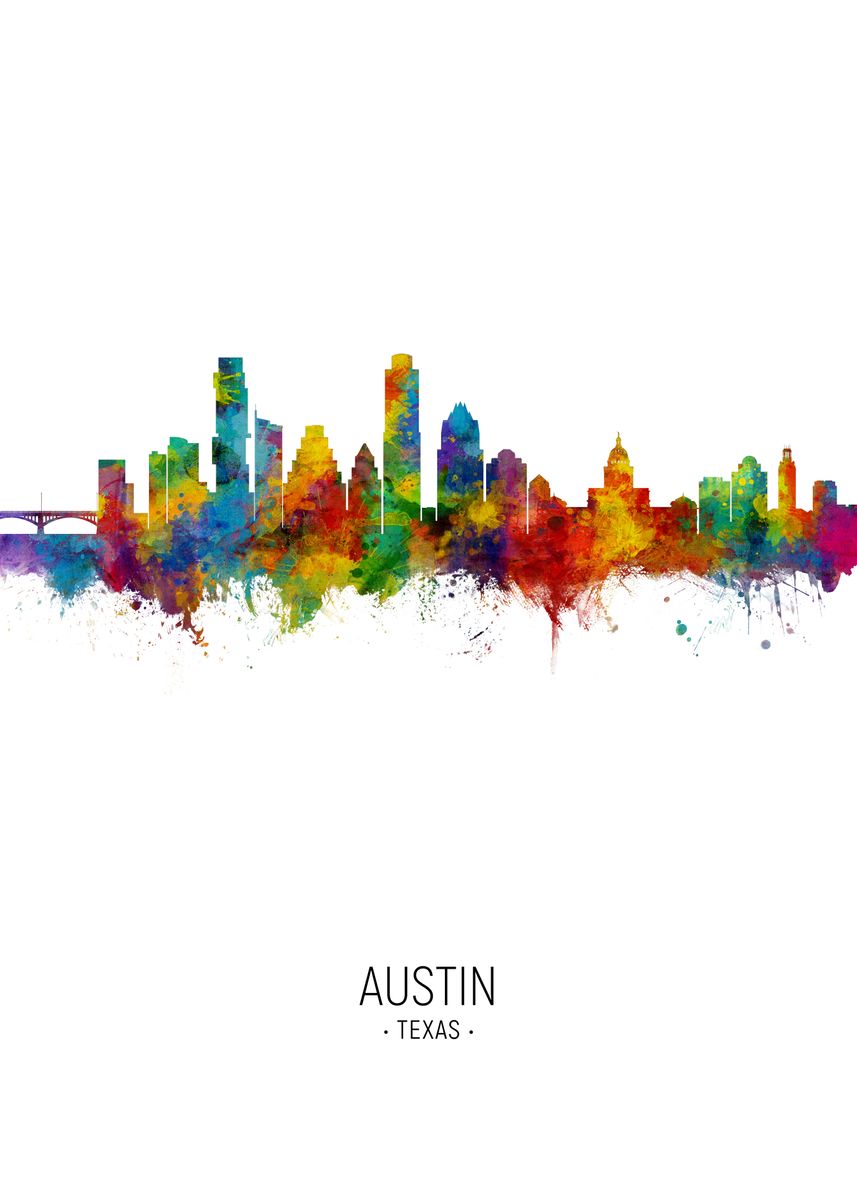 'Austin Texas Skyline' Poster, picture, metal print, paint by Michael ...