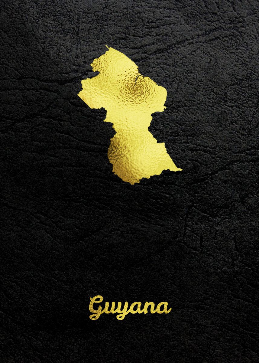 'Golden Map Guyana' Poster, picture, metal print, paint by Waleed Bin ...
