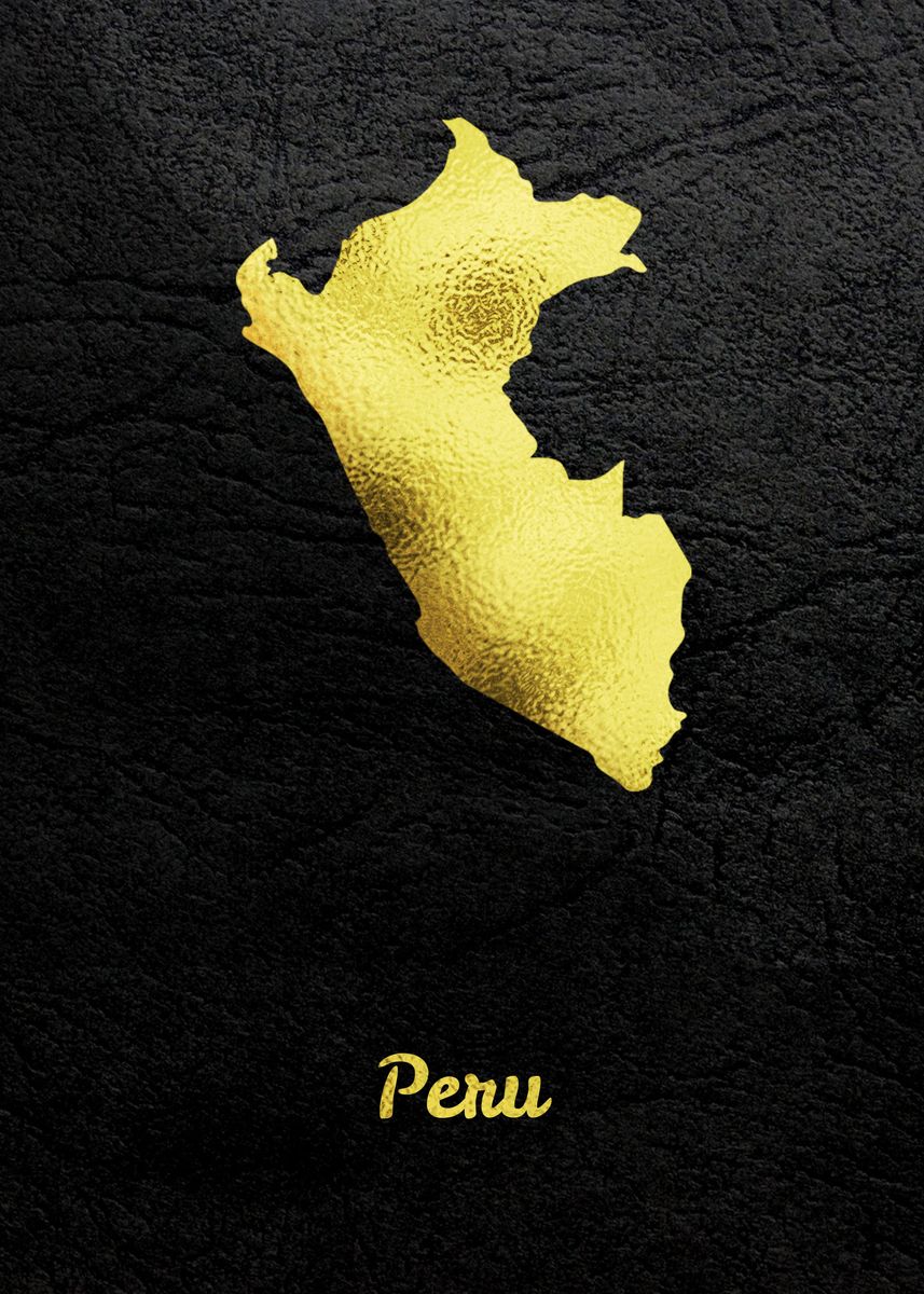 'Golden Map Peru' Poster, picture, metal print, paint by Waleed Bin ...