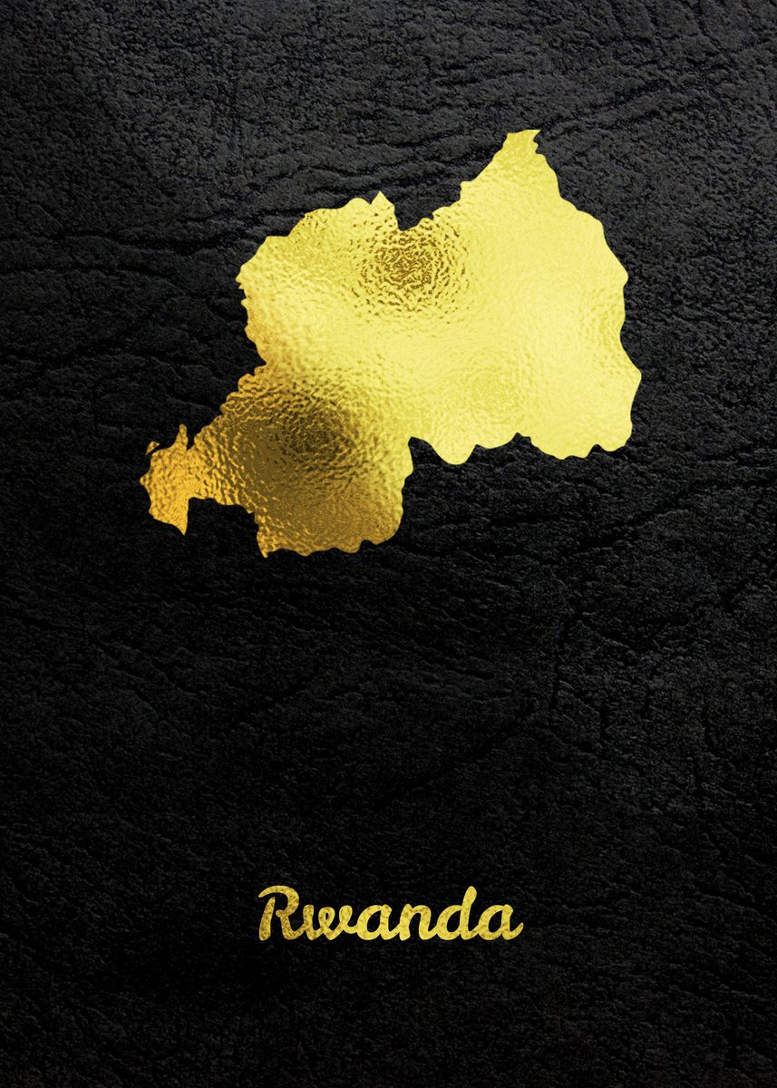 'Golden Map Rwanda' Poster, picture, metal print, paint by Waleed Bin ...