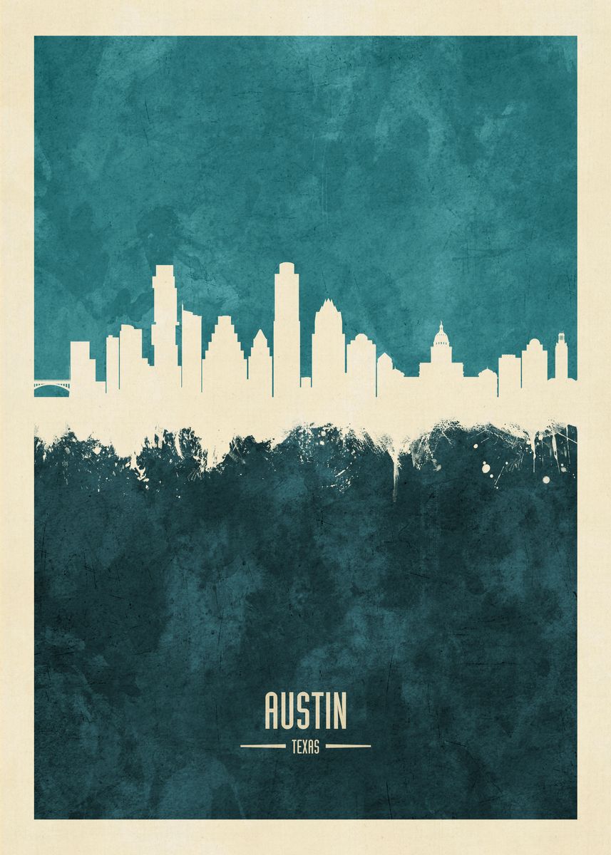 'Austin Texas Skyline' Poster by Michael Tompsett | Displate
