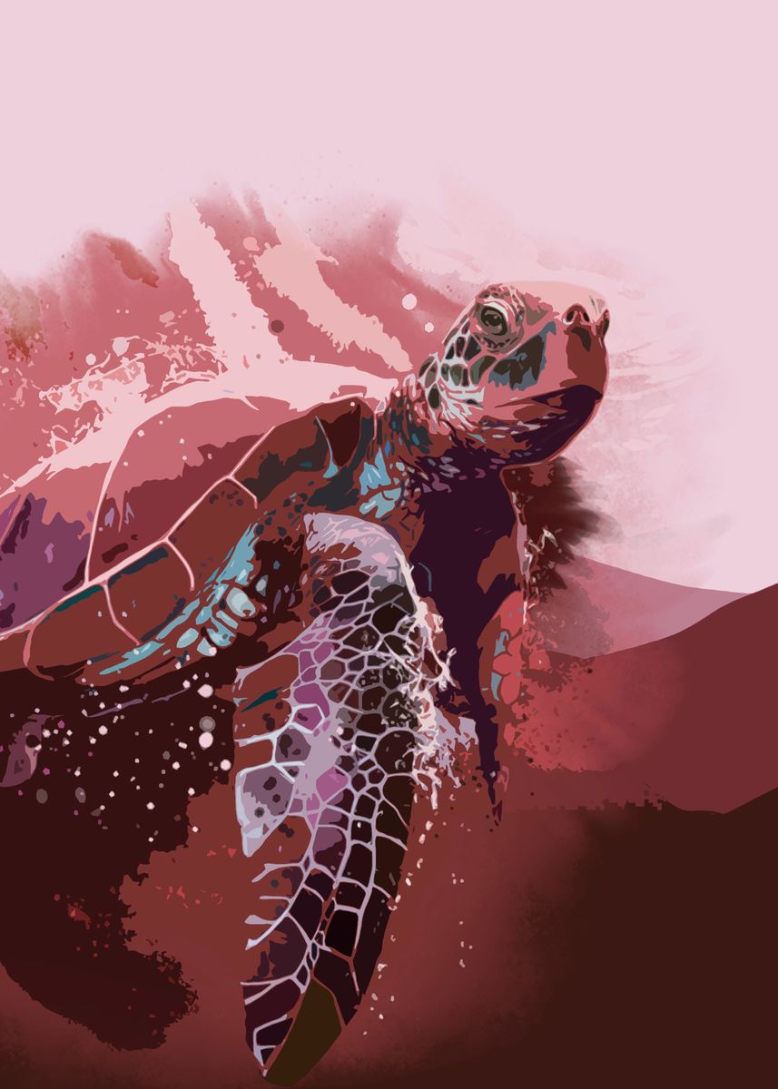 'Red Sea Turtle' Poster, picture, metal print, paint by Taffy | Displate