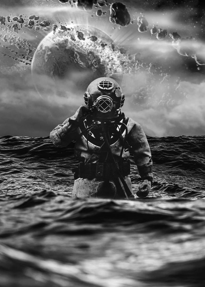 'underwater spaceman ' Poster, picture, metal print, paint by Etgar Oak ...