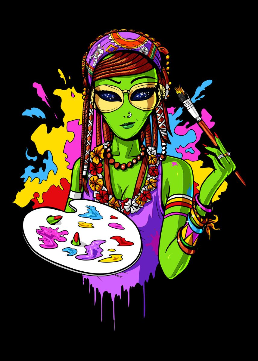'Hippie Alien Painting Art' Poster, picture, metal print, paint by ...