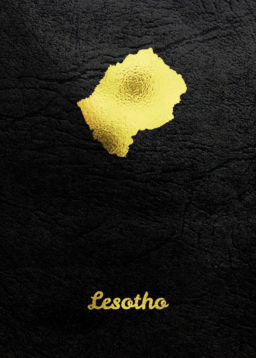 'Golden Map Lesotho' Poster, picture, metal print, paint by Waleed Bin ...