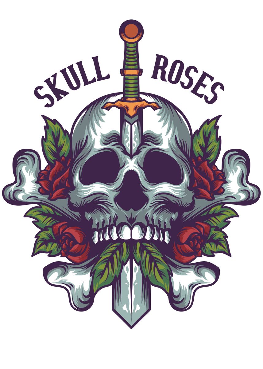 'Skull roses' Poster by Mr X | Displate
