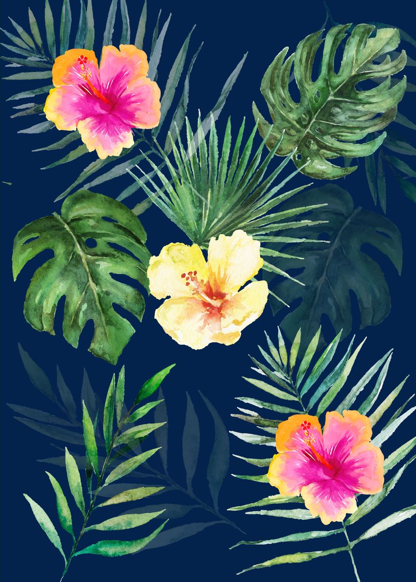 'Tropical Hibiscus' Poster, picture, metal print, paint by Susanne Flø ...