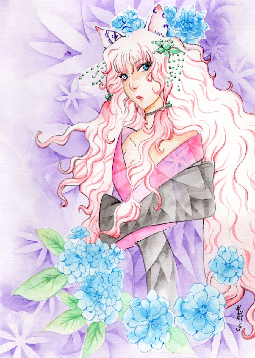 'Flower Kitten Cat Girl' Poster, picture, metal print, paint by ...