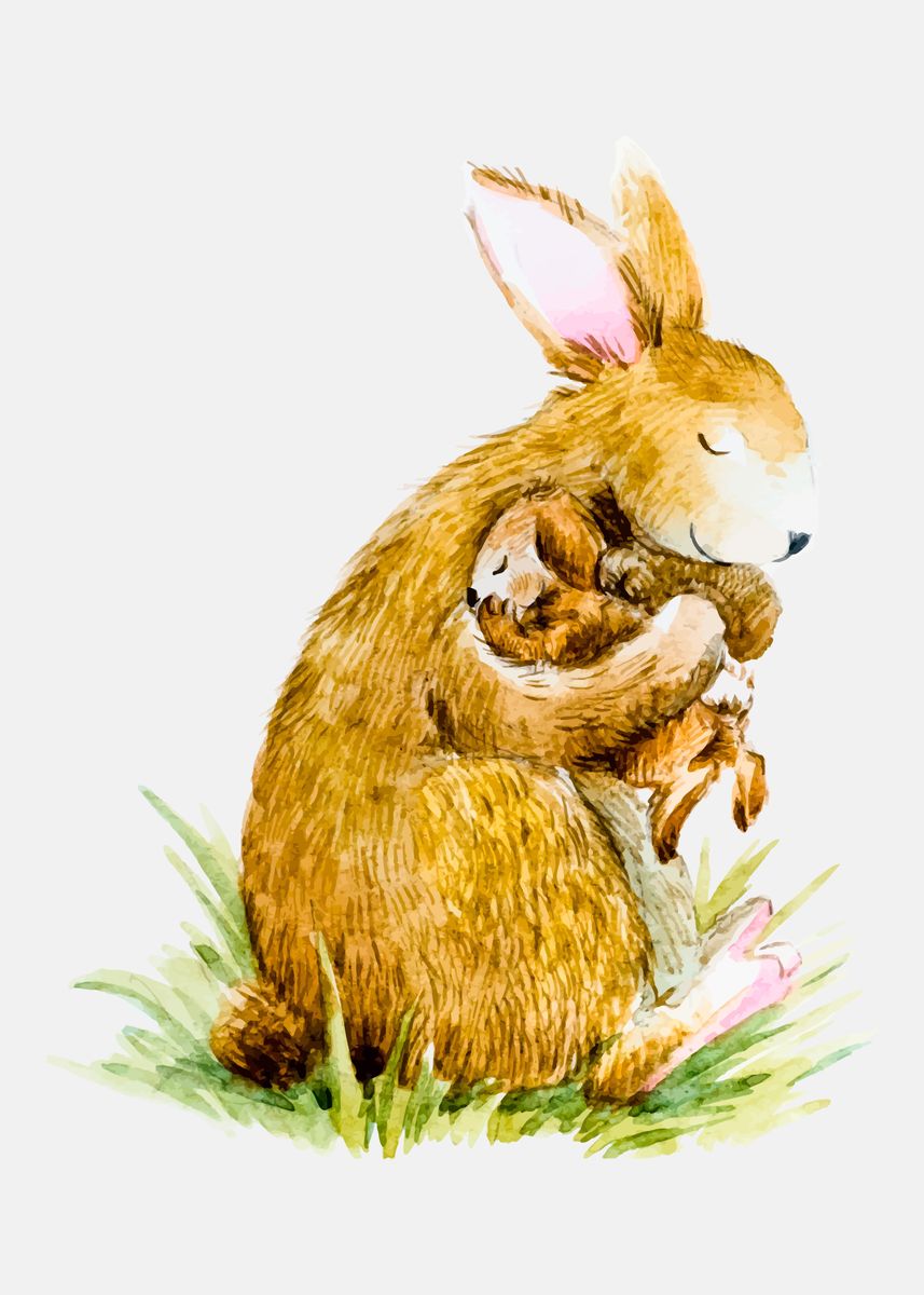 'Hugging rabbits' Poster, picture, metal print, paint by Iwoko | Displate