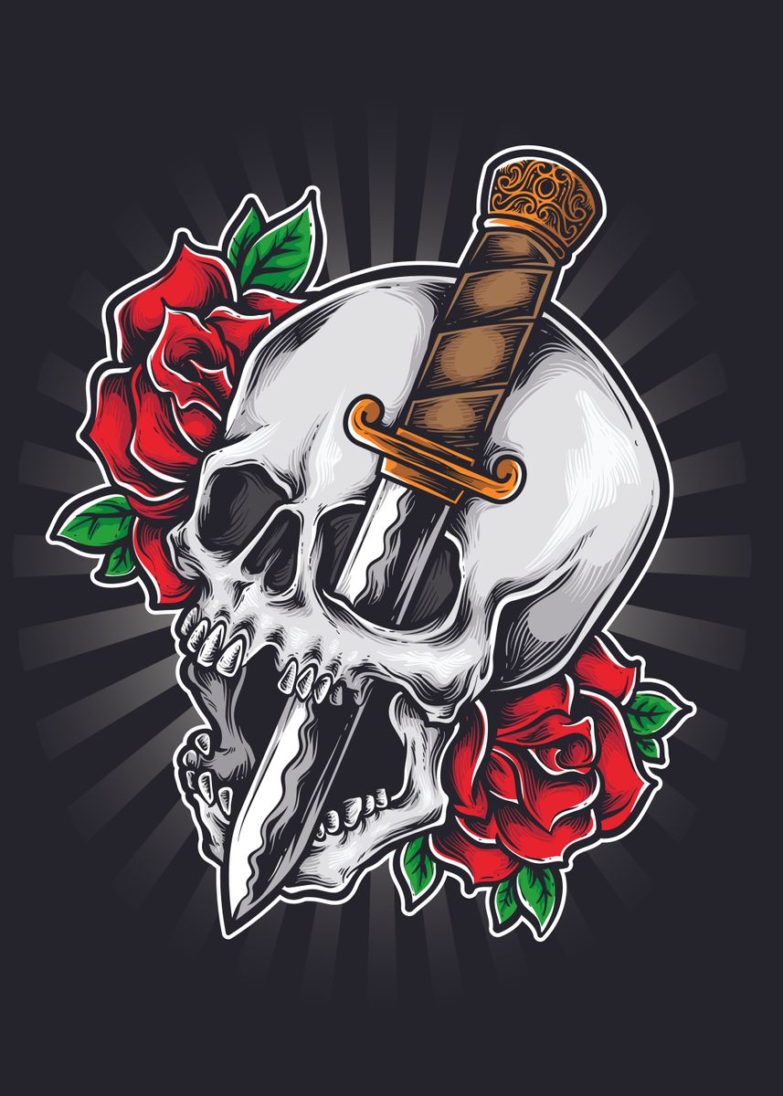 'Skull dagger' Poster, picture, metal print, paint by Mr X | Displate