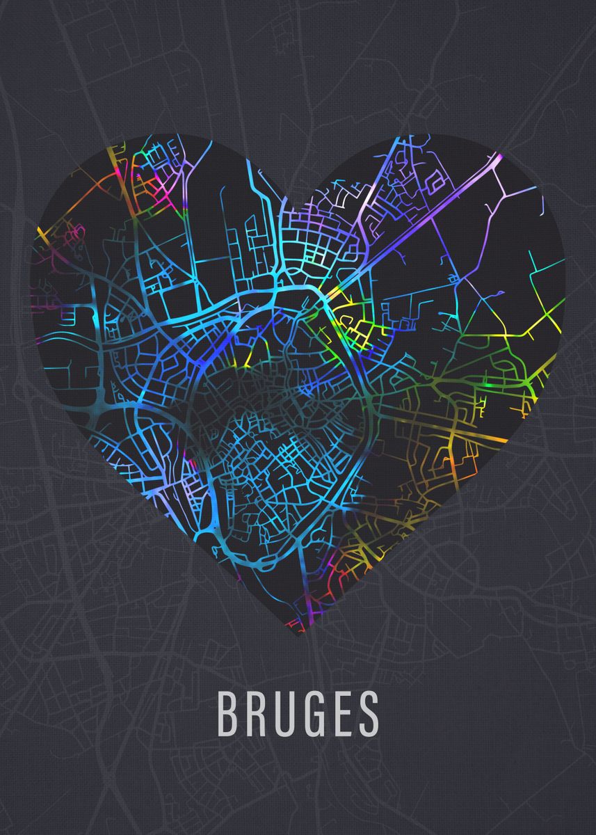 'Bruges Belgium City Map' Poster, picture, metal print, paint by Design ...