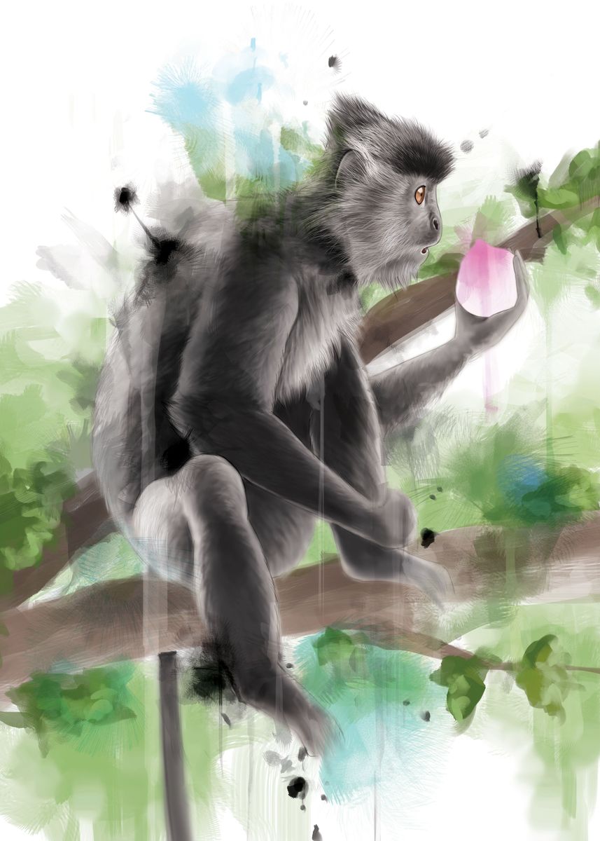 'Monkey and Peach' Poster, picture, metal print, paint by lesayina ...