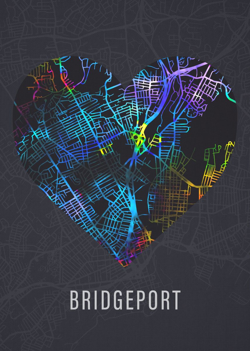 'Bridgeport Connecticut Map' Poster, picture, metal print, paint by ...
