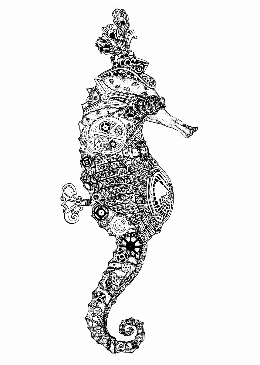 'Cecil Steampunk Seahorse' Poster, picture, metal print, paint by ...