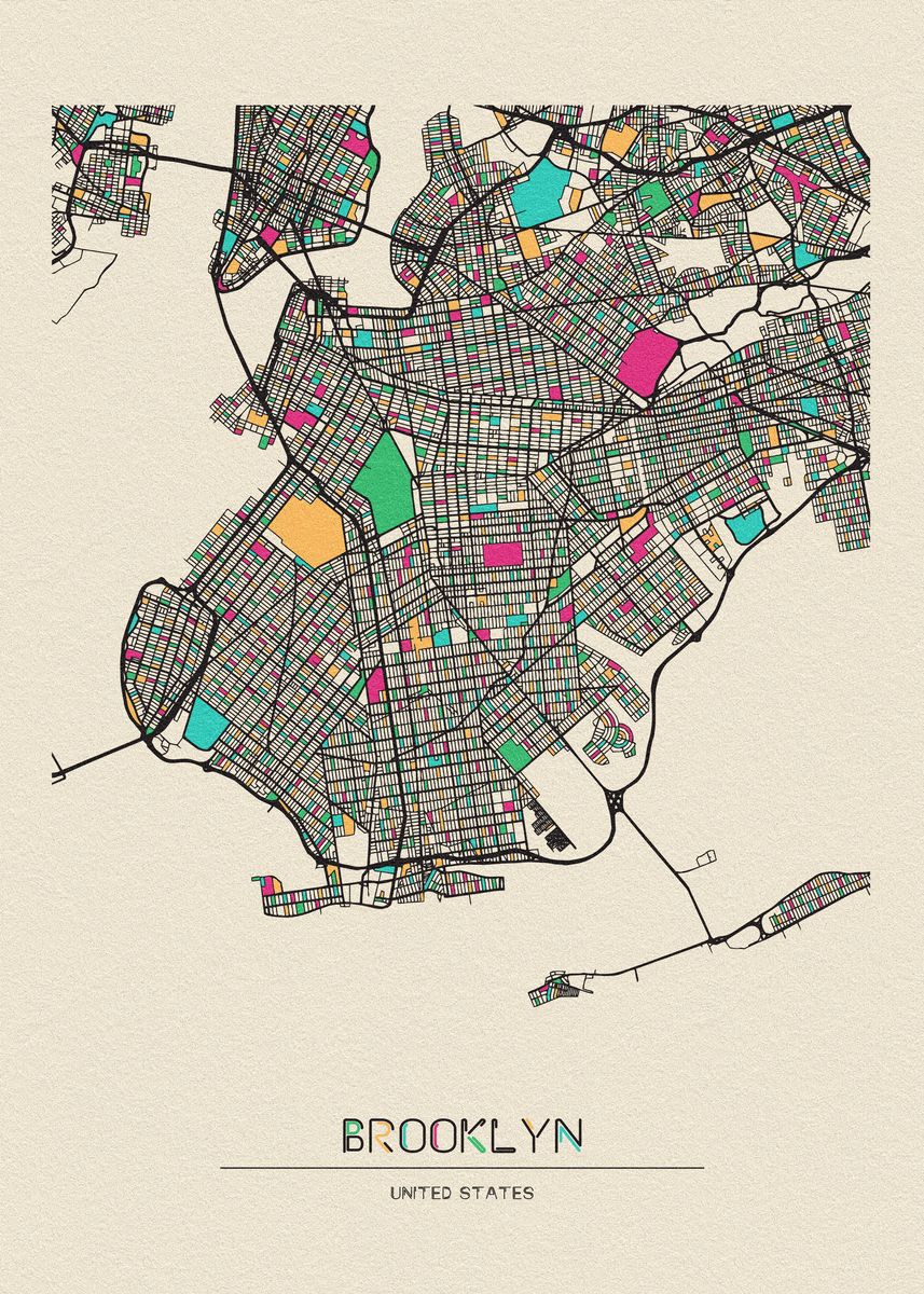 'Brooklyn Map' Poster, picture, metal print, paint by Deniz A. | Displate