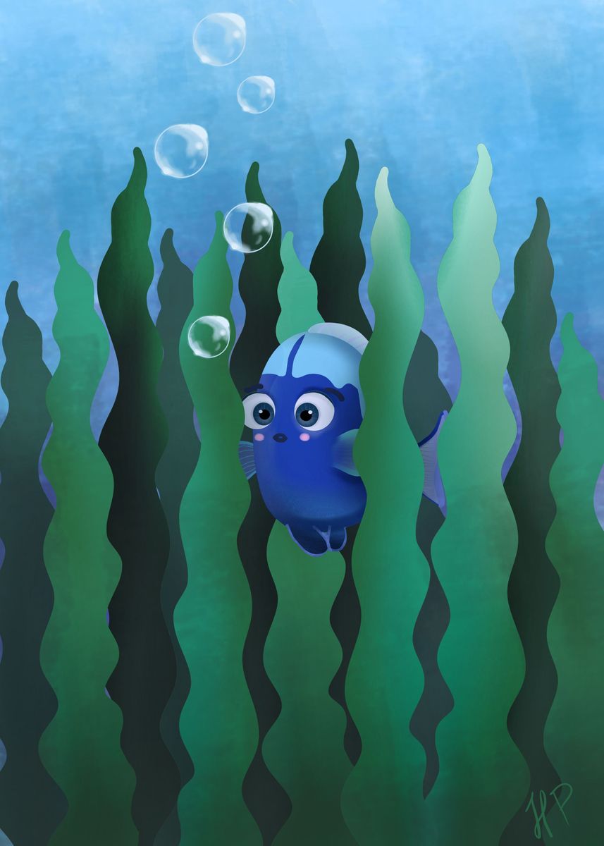 'Blue fish' Poster, picture, metal print, paint by HanaP | Displate