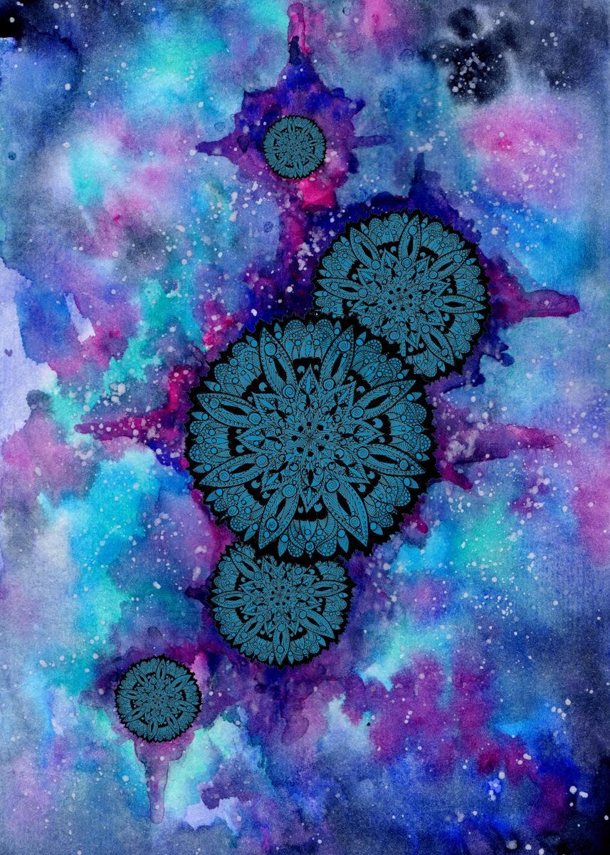 'Blue Space Mandalas' Poster, picture, metal print, paint by Sebastian ...