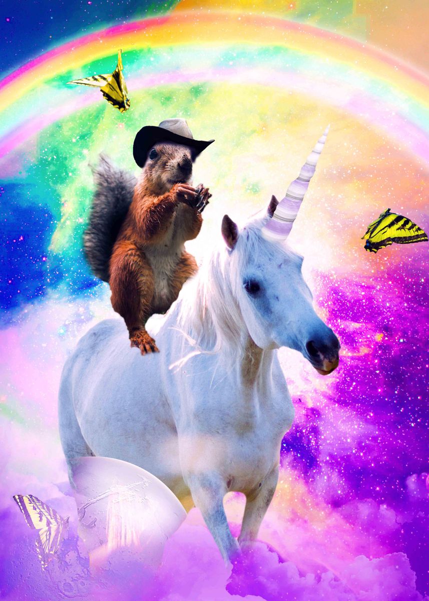 'Squirrel Riding Unicorn' Poster, picture, metal print, paint by Random ...