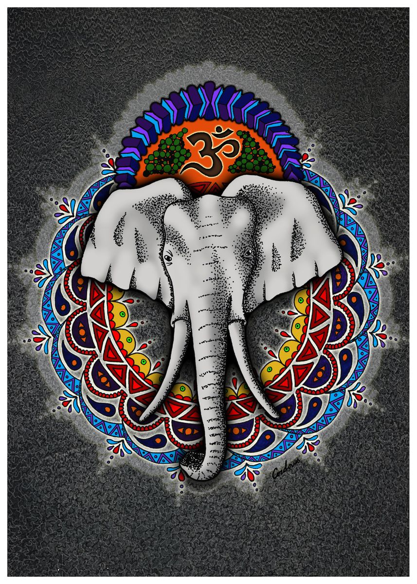 'OM Elephant' Poster, picture, metal print, paint by Pancho Garcia ...