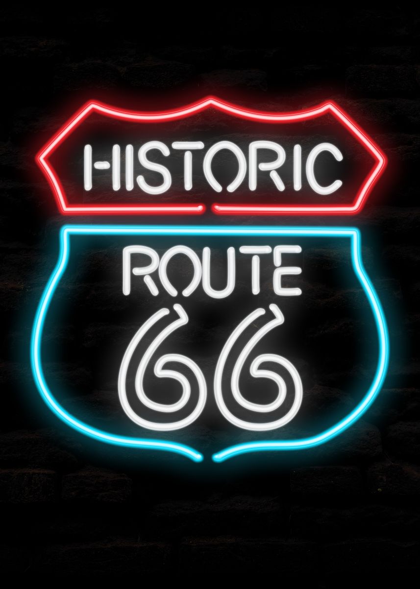 'Route 66 Man Cave Neon' Poster, picture, metal print, paint by Xeire ...