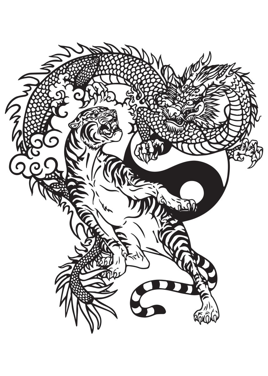 'Dragon Vs Tiger' Poster, picture, metal print, paint by JM Designs ...
