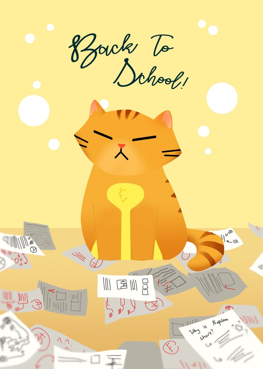 'Back to School Cat' Poster, picture, metal print, paint by Klara Roman ...