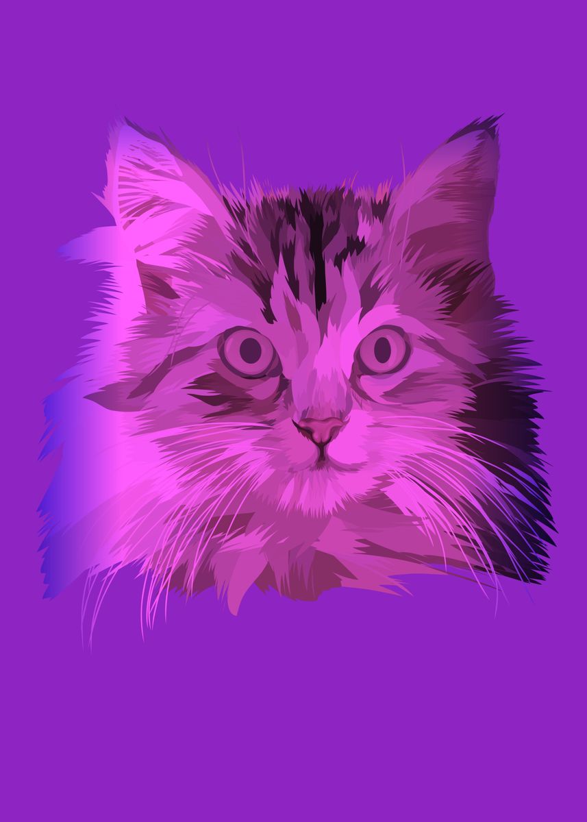 'Blue Pink Cat Vector' Poster, picture, metal print, paint by Jeritan ...