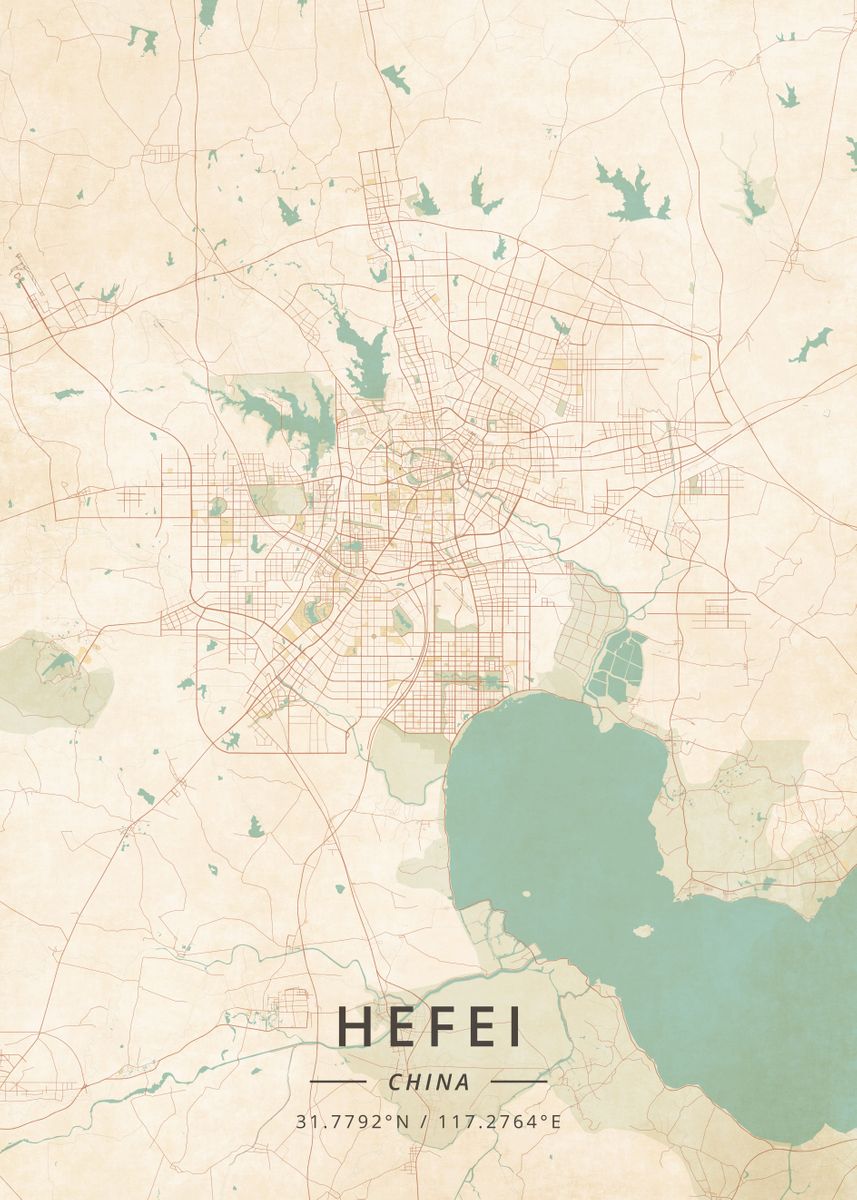 'Hefei China' Poster, picture, metal print, paint by Designer Map Art ...