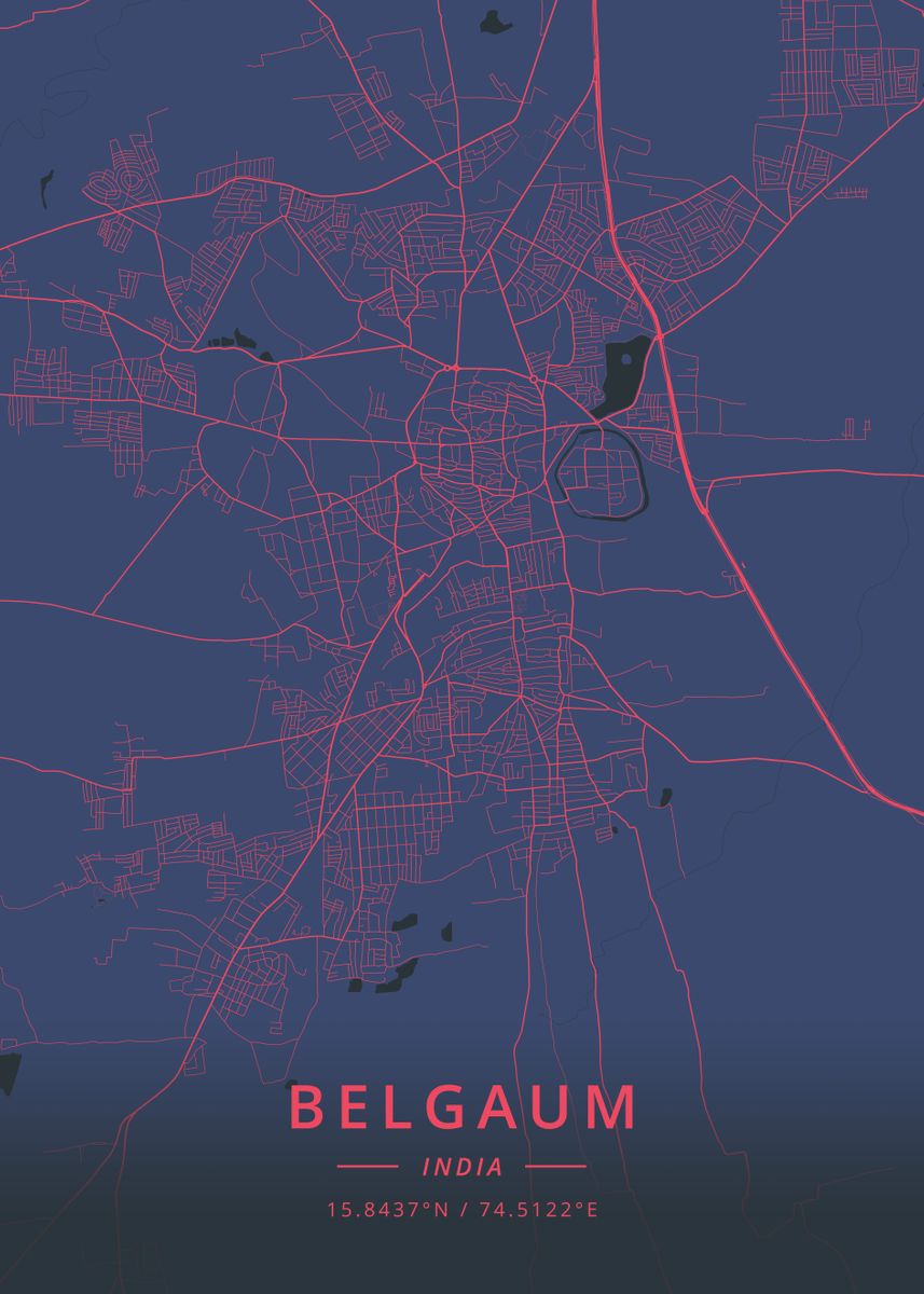'Belgaum India' Poster, picture, metal print, paint by Designer Map Art ...