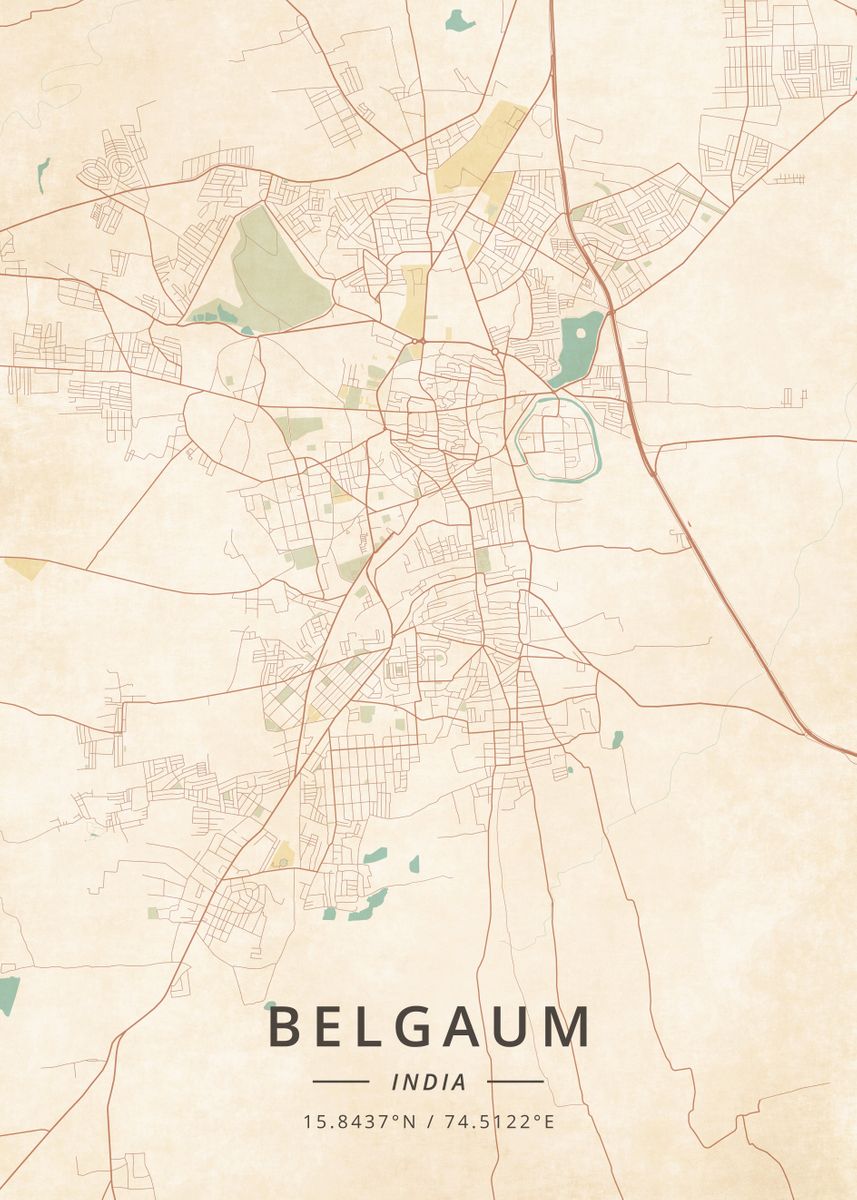 'Belgaum India' Poster, picture, metal print, paint by Designer Map Art ...