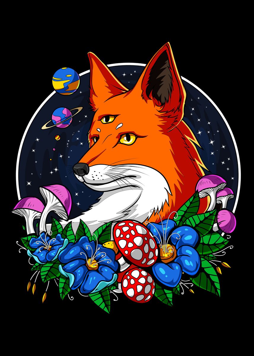 'Psychedelic Trippy Fox ' Poster, picture, metal print, paint by ...