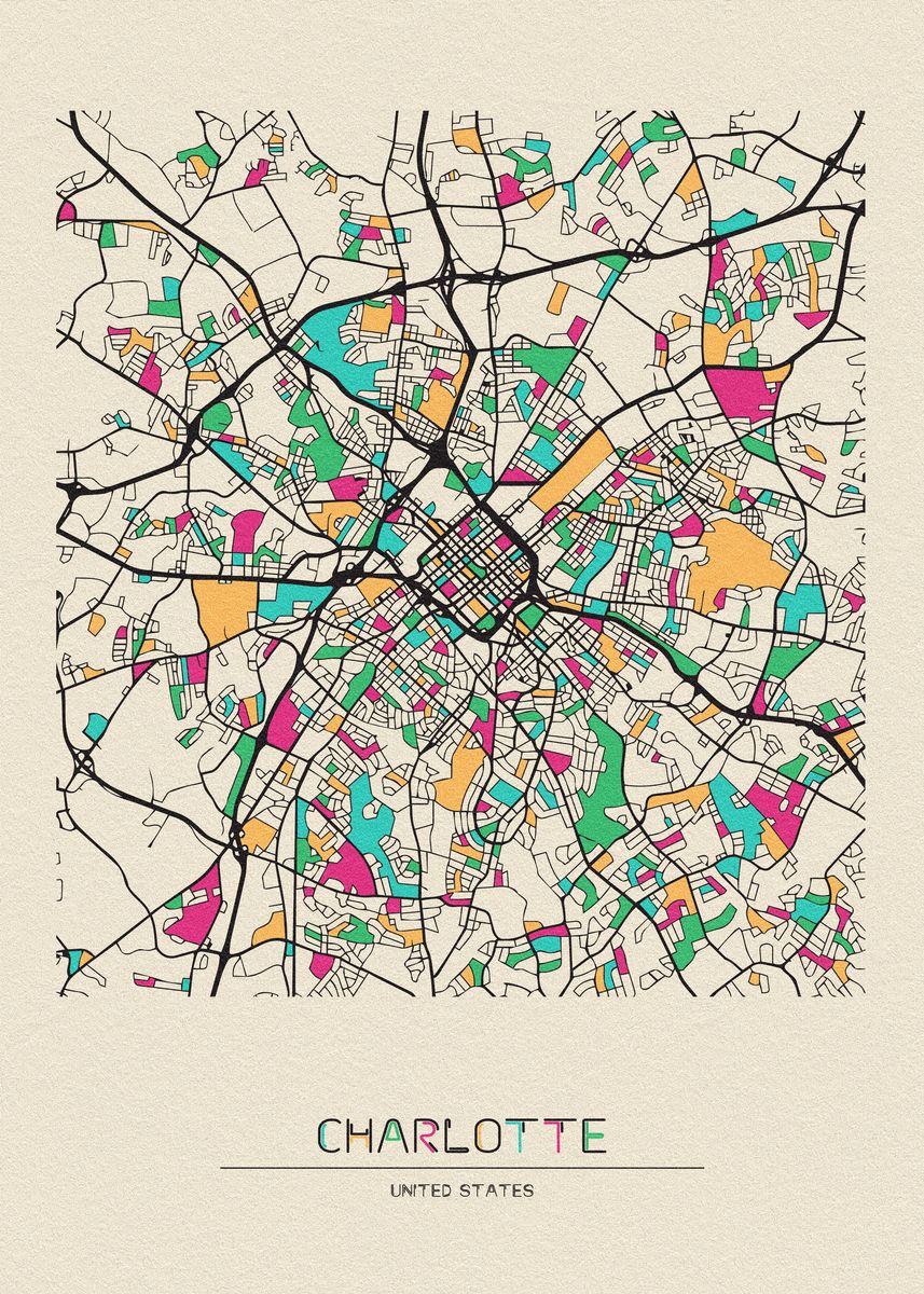 'Charlotte Map' Poster, picture, metal print, paint by Deniz A. | Displate