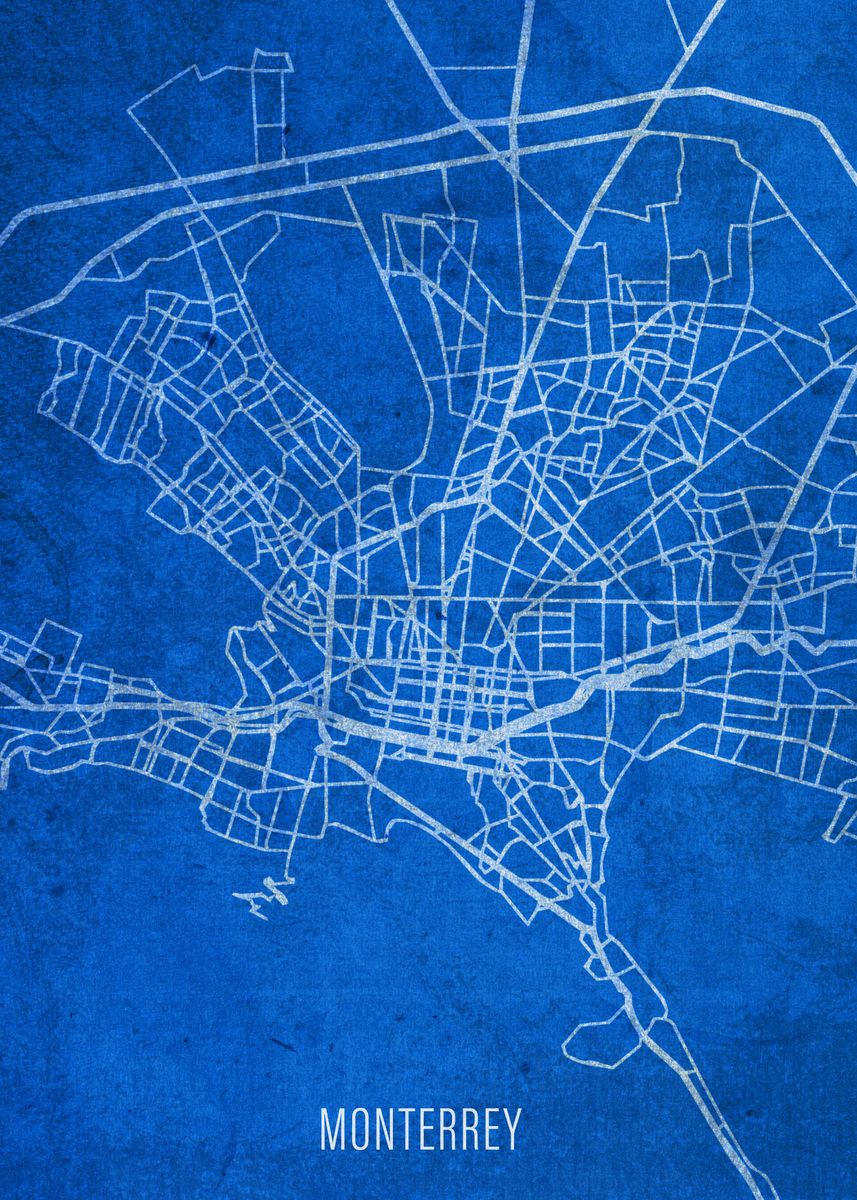 'Monterrey City Street Map' Poster, picture, metal print, paint by ...