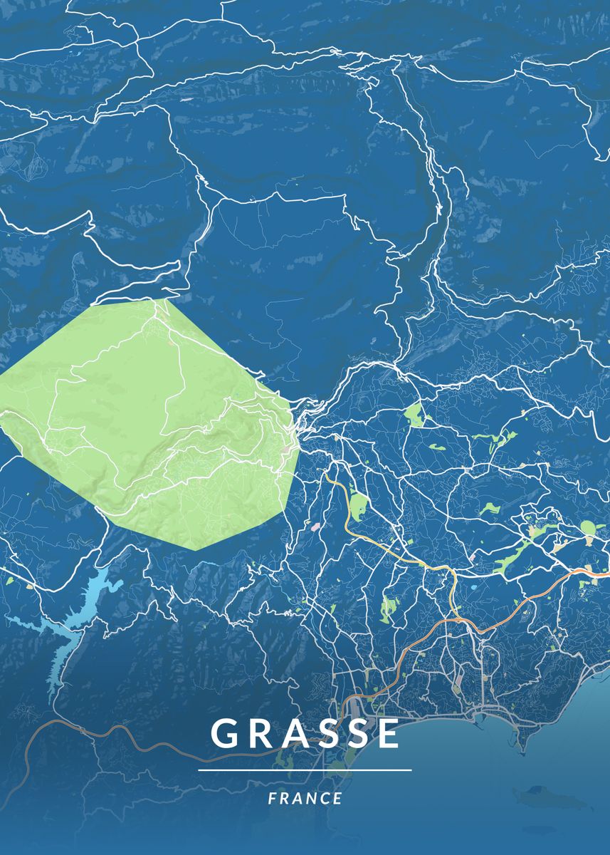 'Grasse France' Poster, picture, metal print, paint by MappaMaps | Displate
