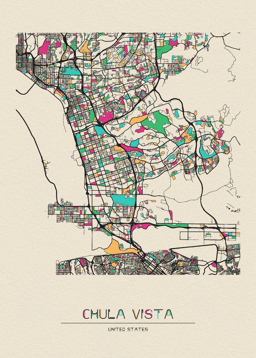 'Chula Vista Map' Poster by Deniz A. | Displate
