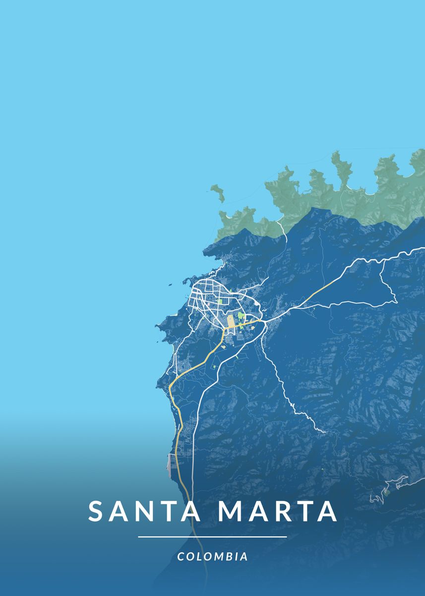 'Santa Marta Colombia' Poster, picture, metal print, paint by MappaMaps ...