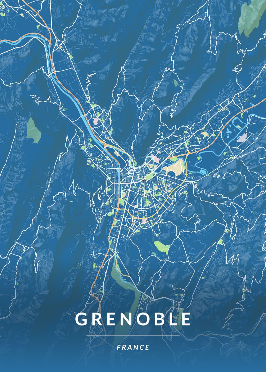 'Grenoble France' Poster, picture, metal print, paint by MappaMaps ...