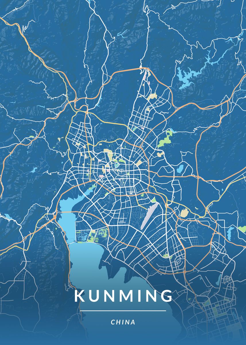 'Kunming China' Poster by MappaMaps | Displate