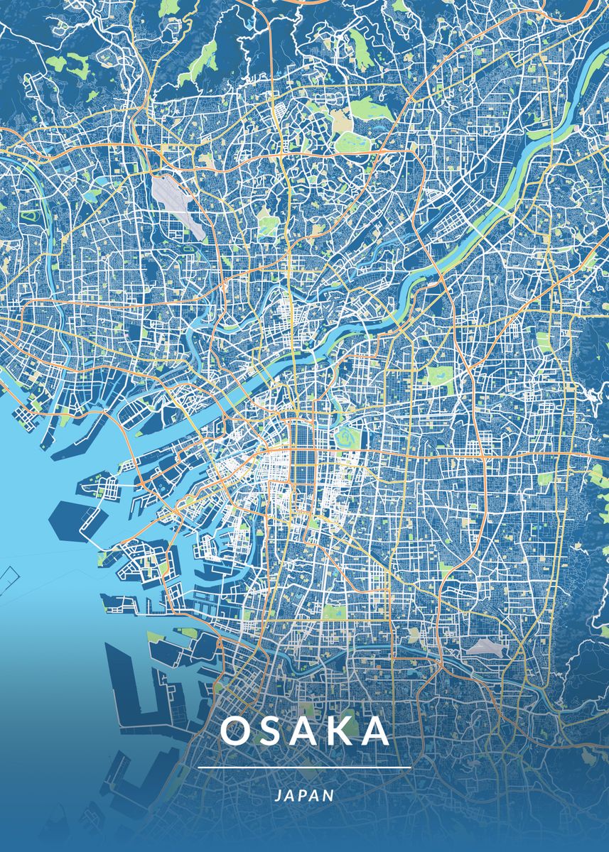 'Osaka Japan' Poster, picture, metal print, paint by MappaMaps | Displate