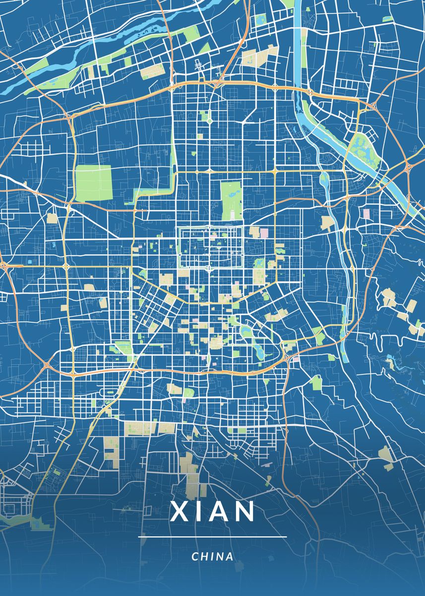 'Xian China' Poster, picture, metal print, paint by MappaMaps | Displate