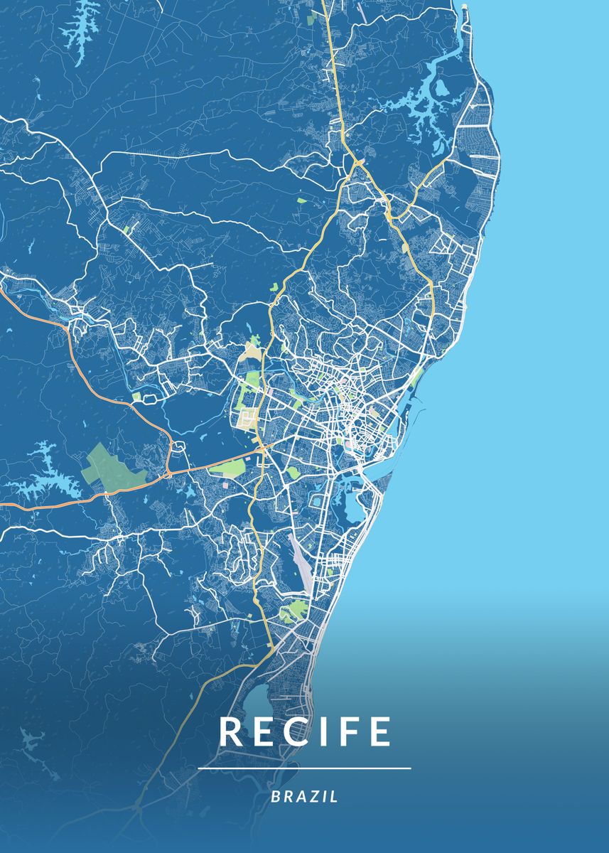 'Recife Brazil' Poster, picture, metal print, paint by MappaMaps | Displate